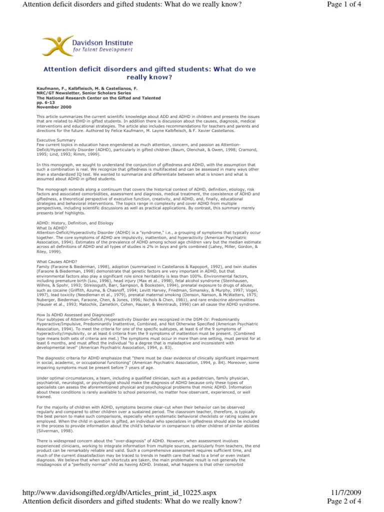 Attention Deficit Disorders and Gifted Students What Do We Really Know ...