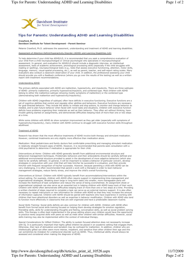 Tips For Parents Understanding Adhd and Learning Disabilities ...
