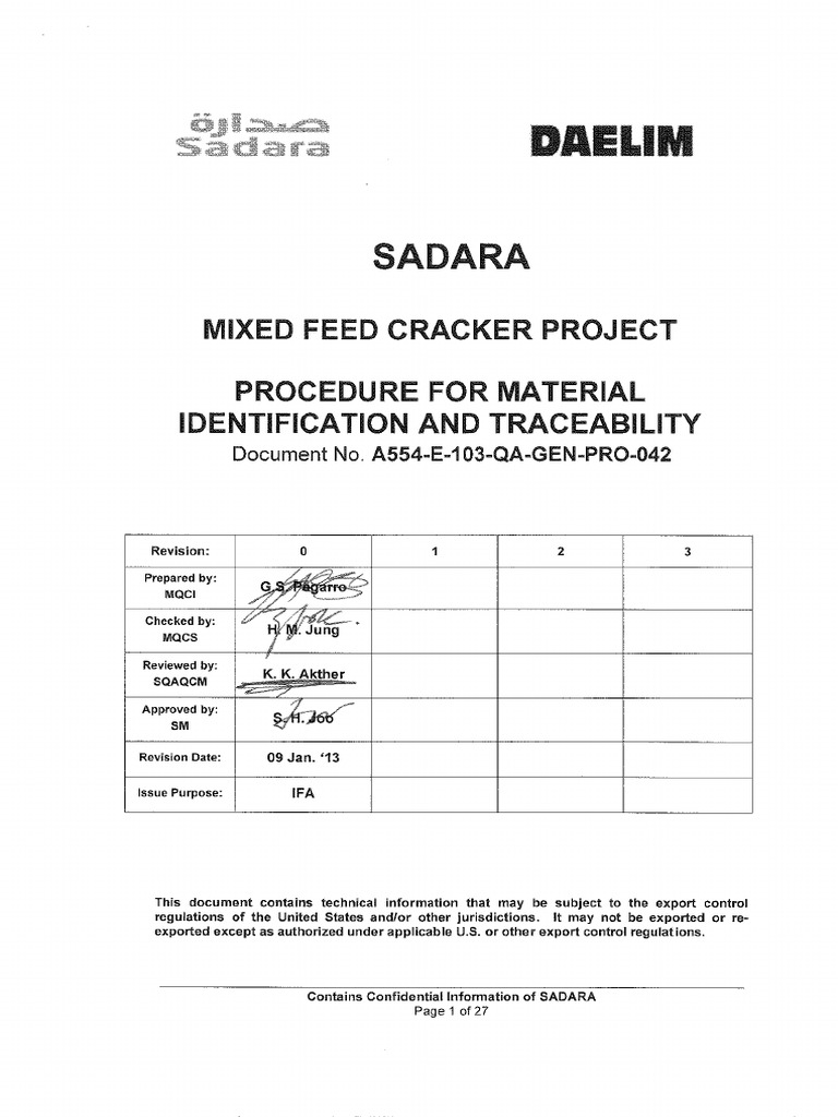 Procedure For Material Identification & Traceability (Rev.0) | PDF ...