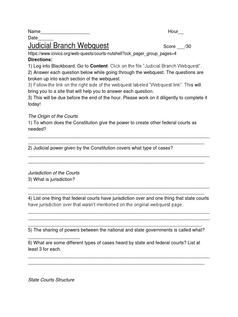 Judicialbranchwebquest | PDF