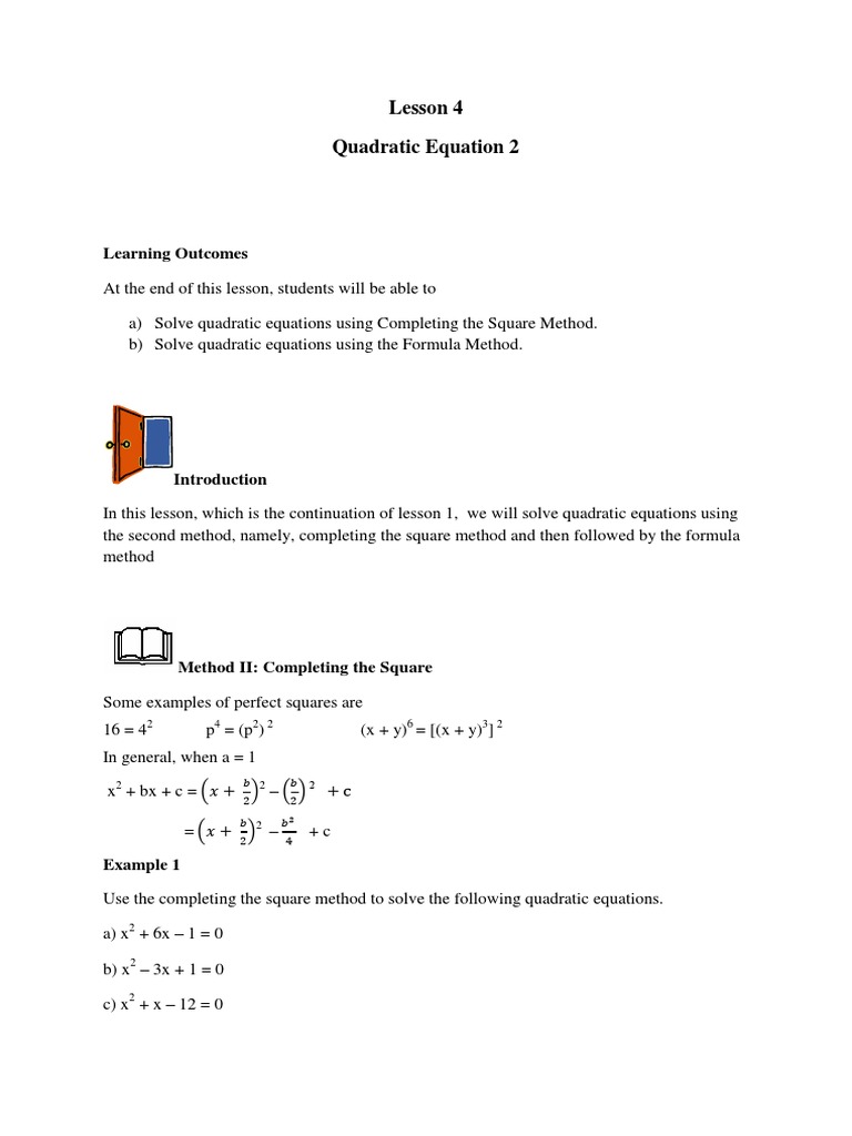 Lesson 4 Quadratic Equation 2: Learning Outcomes | PDF | Quadratic ...