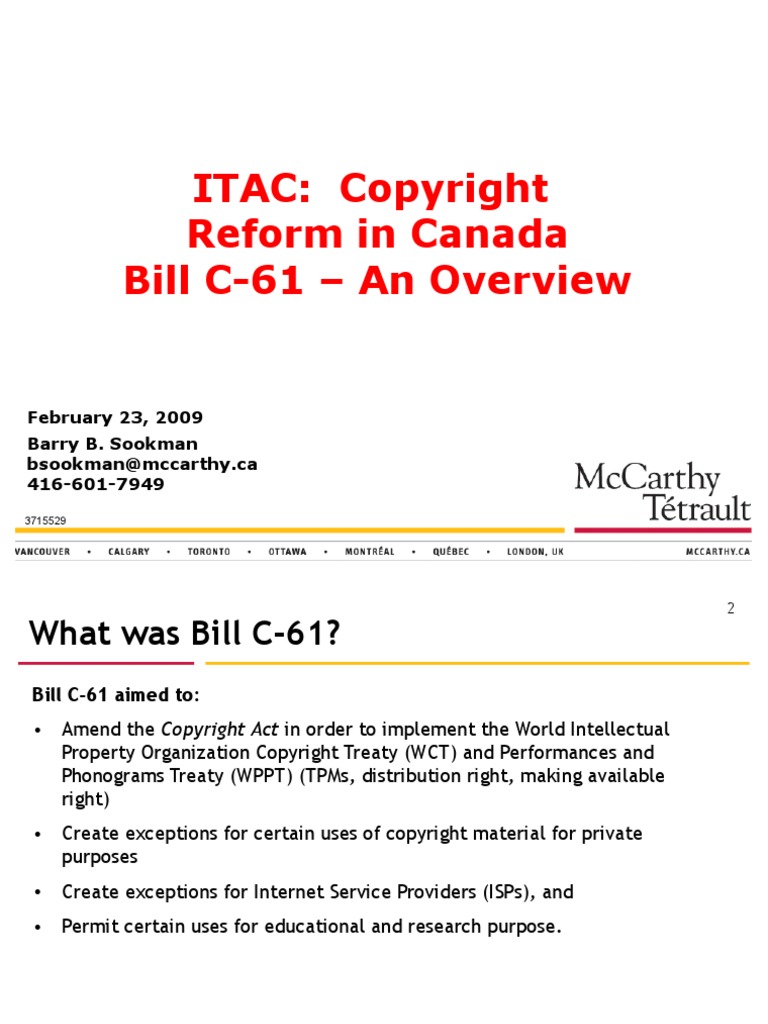 ITAC - Bill C61 Presentation | PDF | Online Copyright Infringement ...