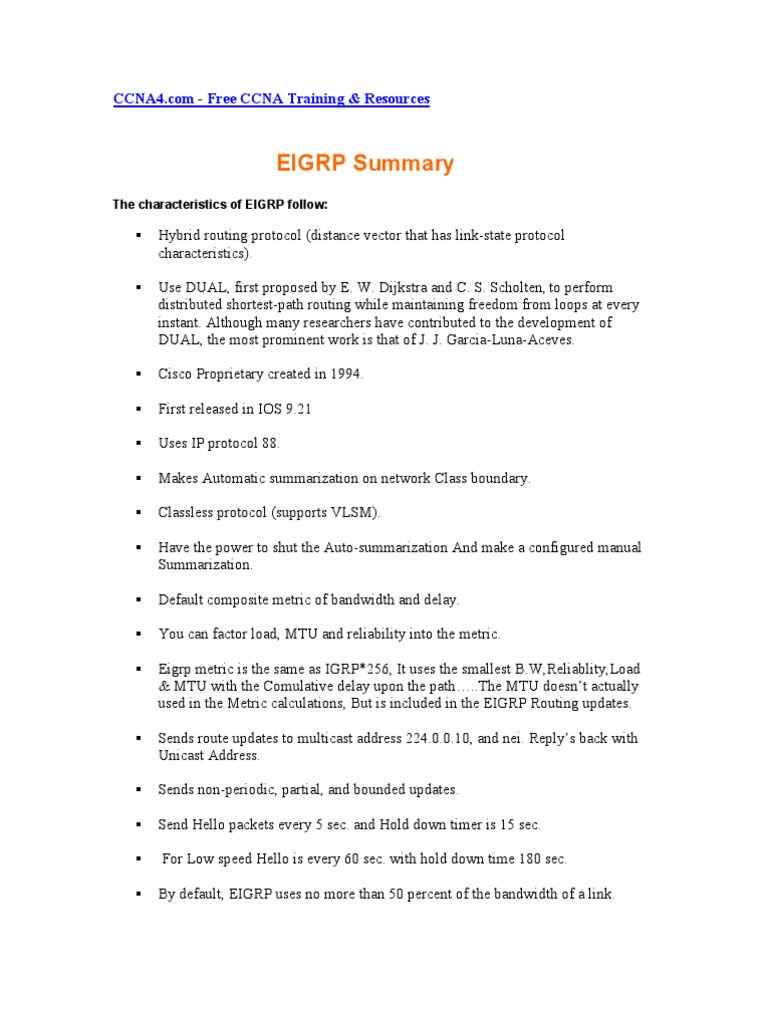 Eigrp Summary | PDF | Transmission Control Protocol | Routing