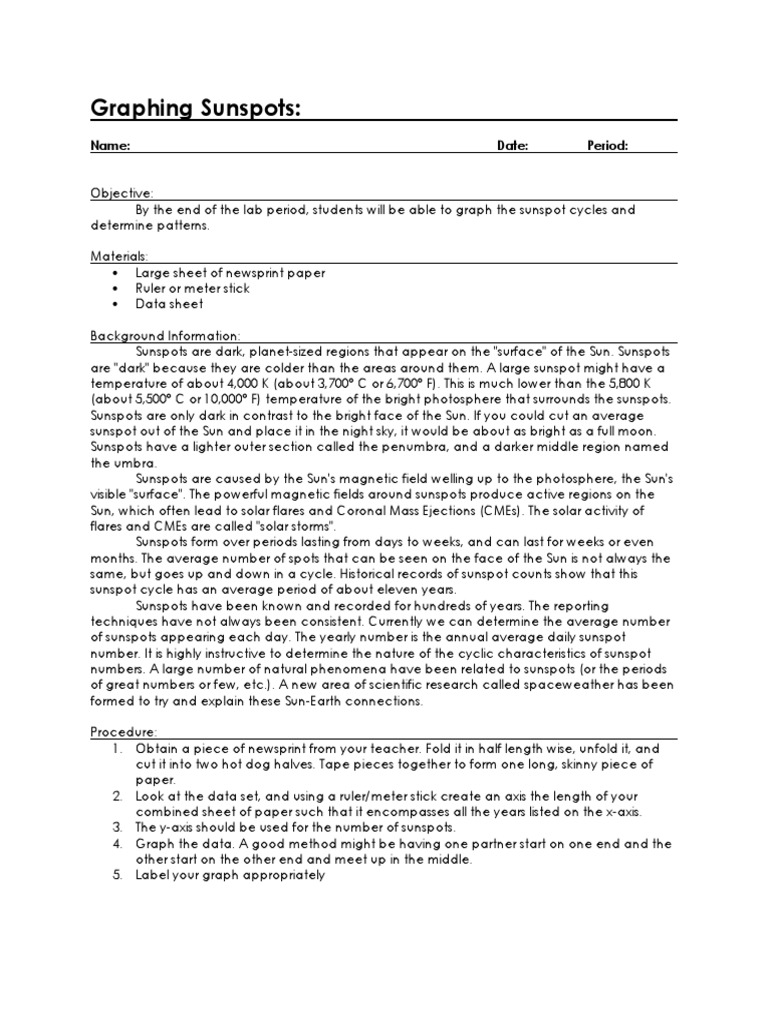 Graphing Sunspots Lab | PDF | Sun | Stars