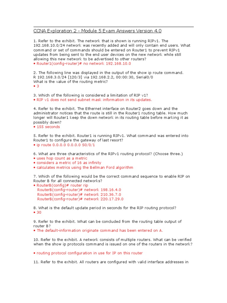 Ccna Exploration 2 Module 5 Exam Answers Version 40 Pdf Router Computing Routing