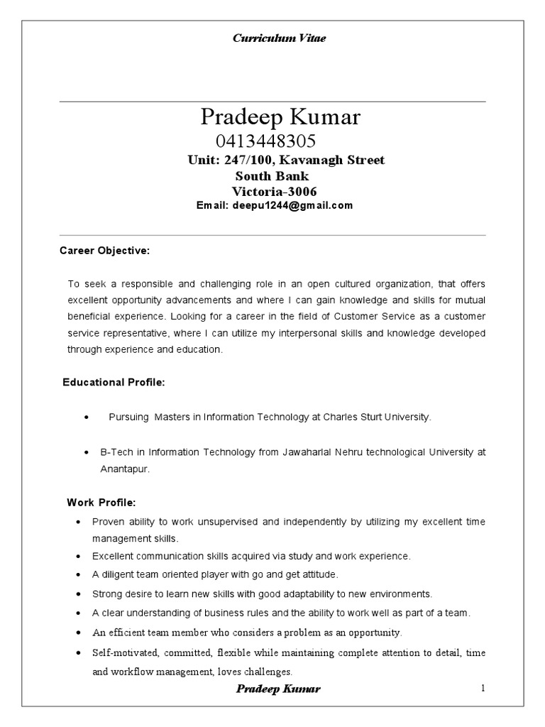Pradeep Resume | PDF | Communication | Cognition