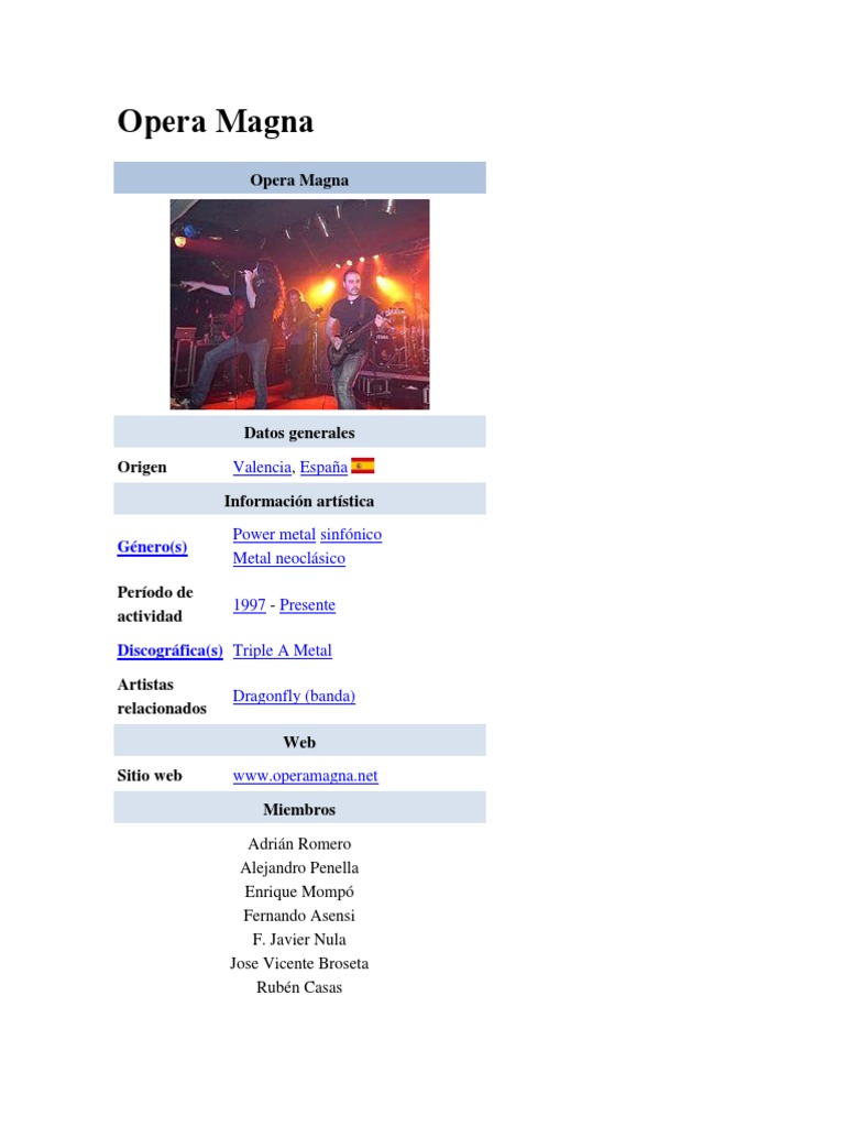 Opera Magna: Power Metal desde 1997 | PDF | Música heavy metal | Las ...