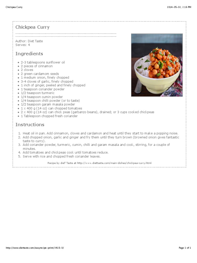 Easy Chickpea Curry Recipe | PDF