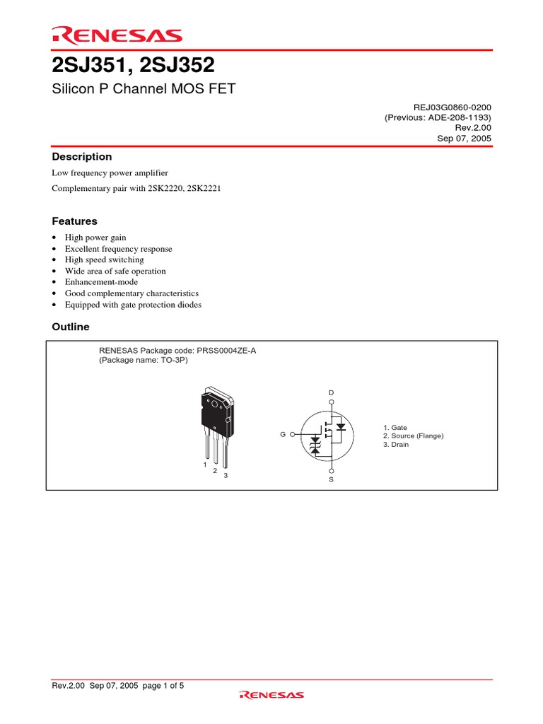 Datasheet J352 Renesas | PDF | Field Effect Transistor | Semiconductors