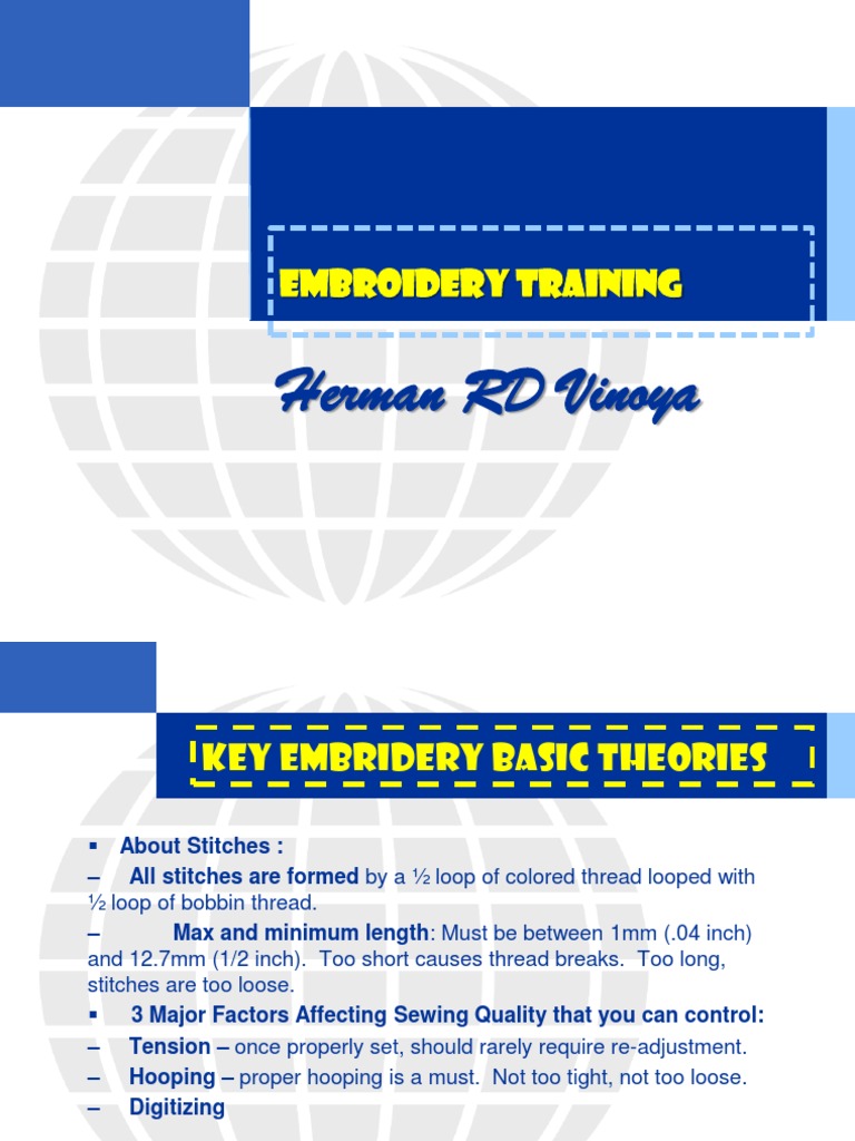 Embroidery Training Basics Guide | PDF | Embroidery | Sewing