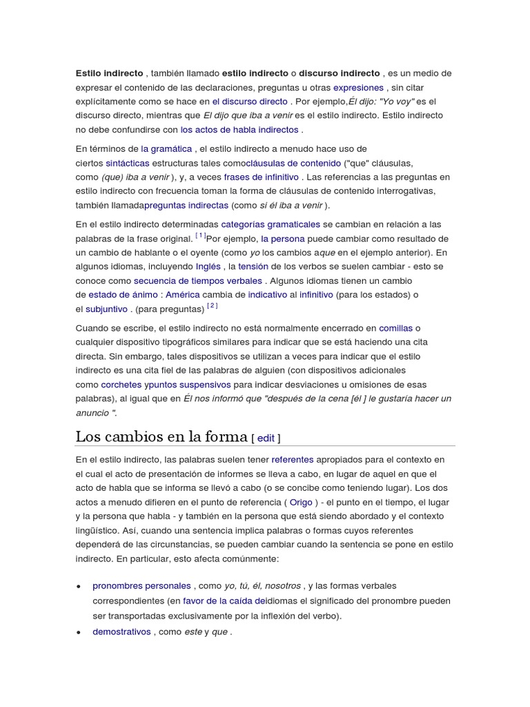 Estilo Indirecto y Directo (Ingles) | PDF | Verbo | Morfología Lingüística