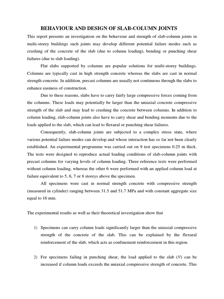 Report Slab Column Joint | PDF | Column | Strength Of Materials
