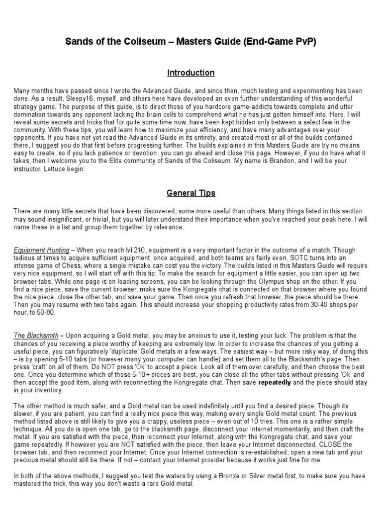 Sands of The Coliseum - Masters Guide (End-Game PVP) | PDF | Leisure ...