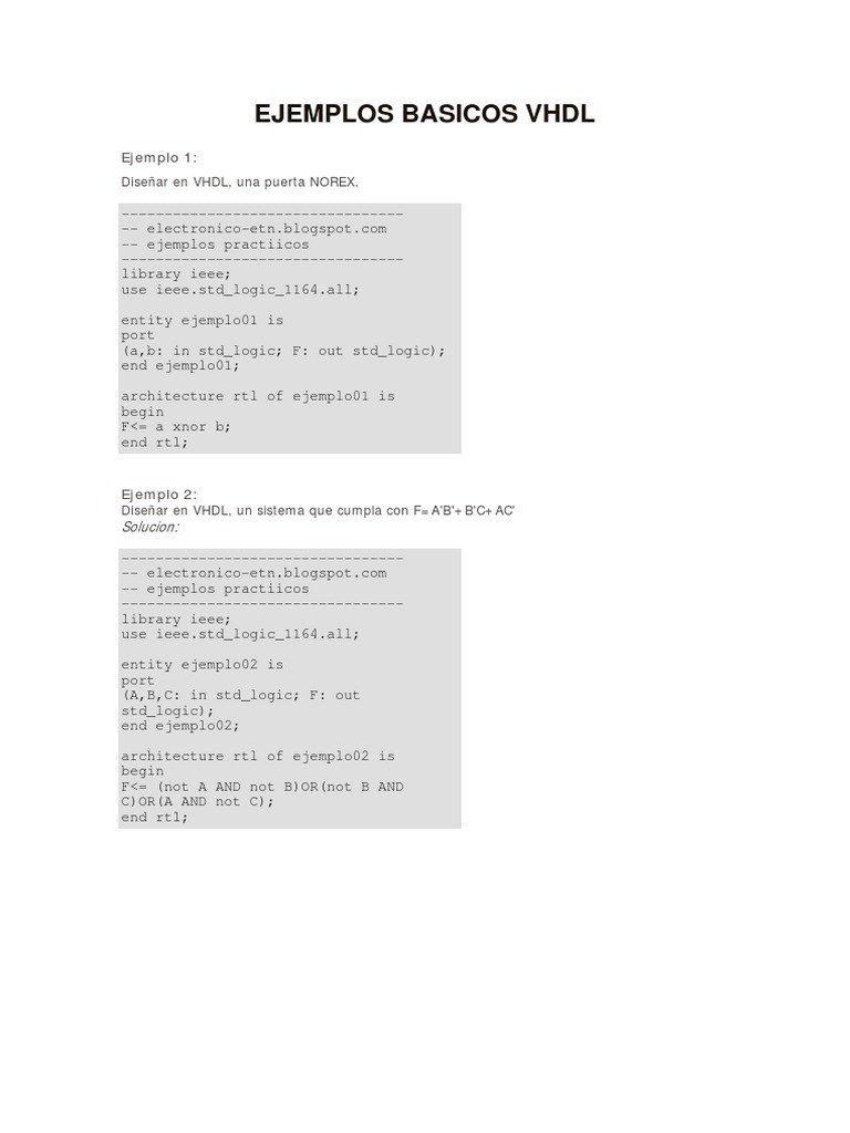 Ejemplos Basicos VHDL | PDF | Vhdl | Modelado científico