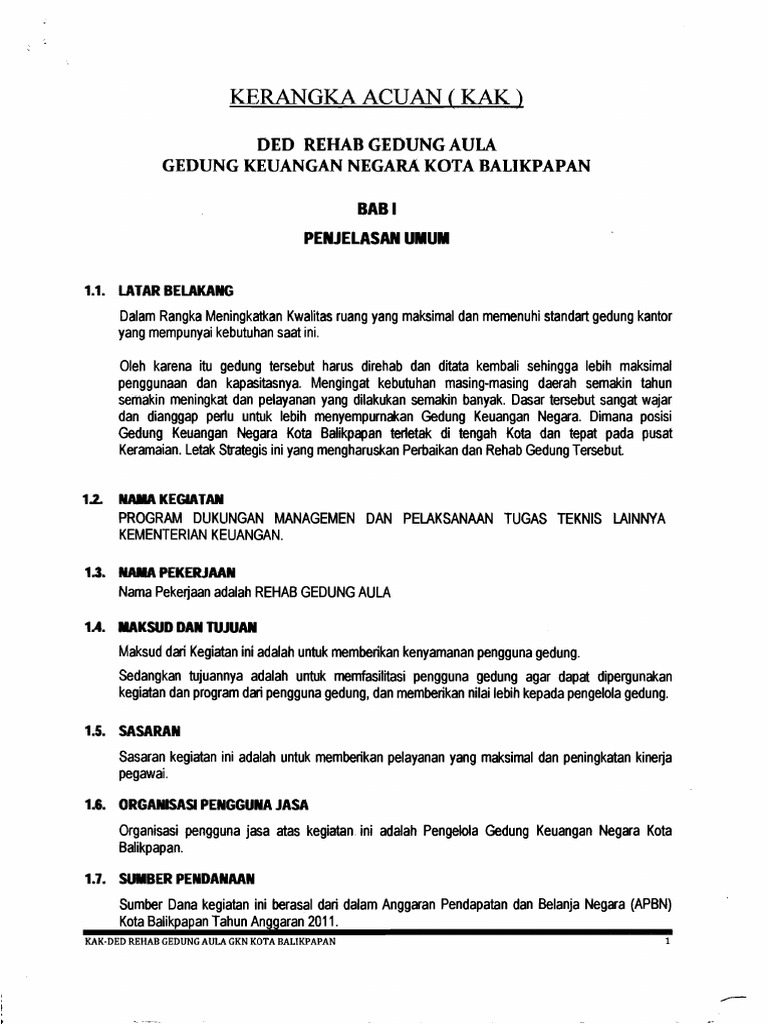 Contoh Tor Perencanaan Gedung | PDF