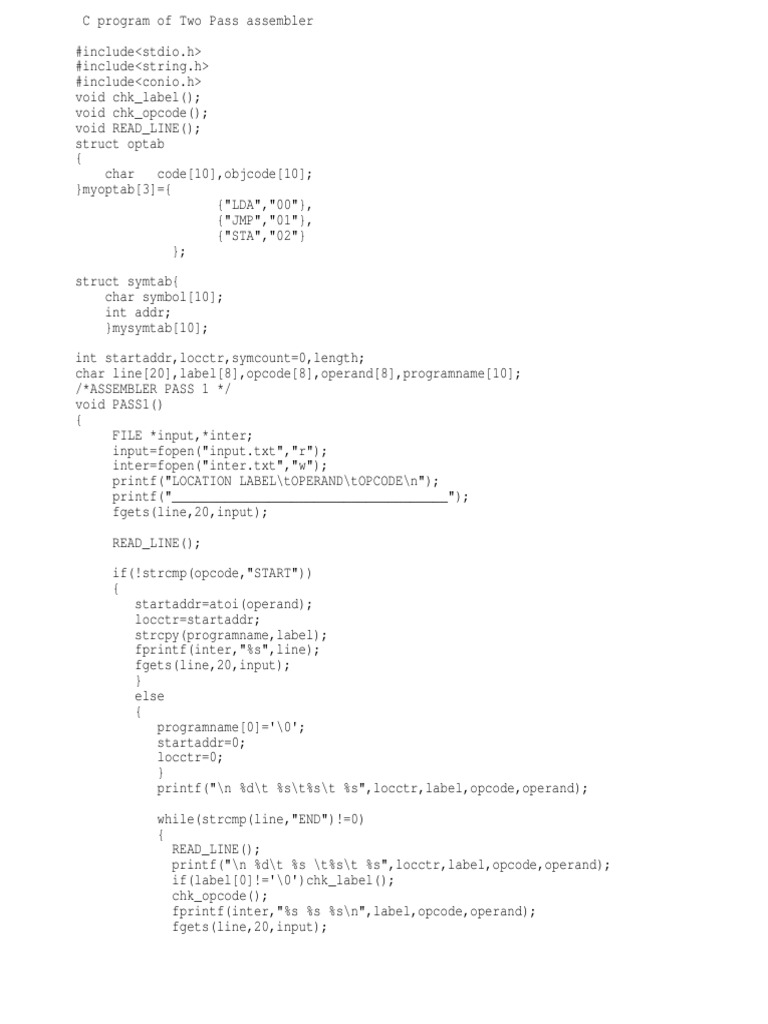 Two Pass Assembler Code | PDF | Assembly Language | Computer Science