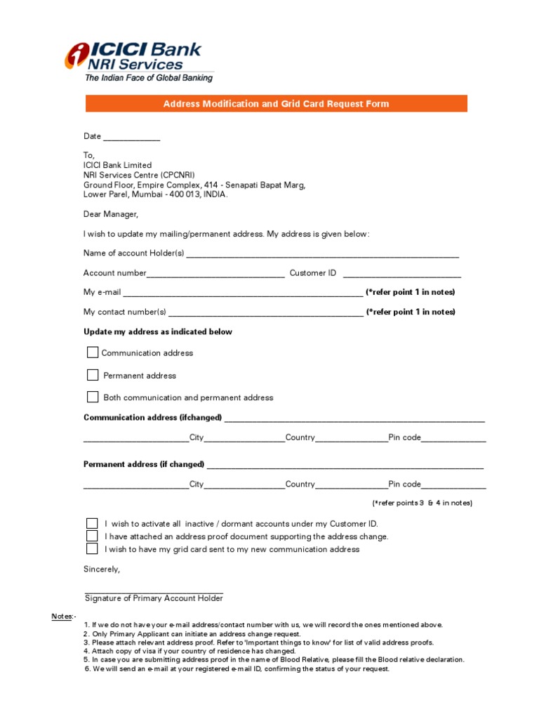 NRI Address Change Form | PDF | Identity Document | Service Industries