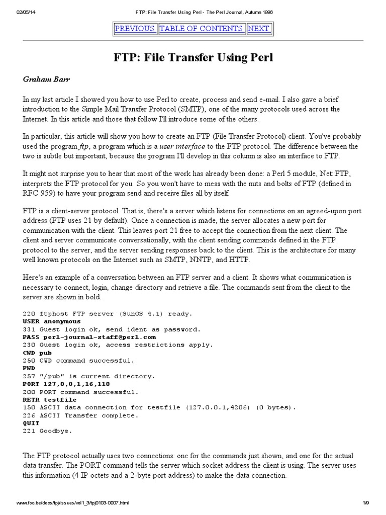 FTP - File Transfer Using Perl - The Perl Journal, Autumn 1996 | PDF | File Transfer Protocol ...