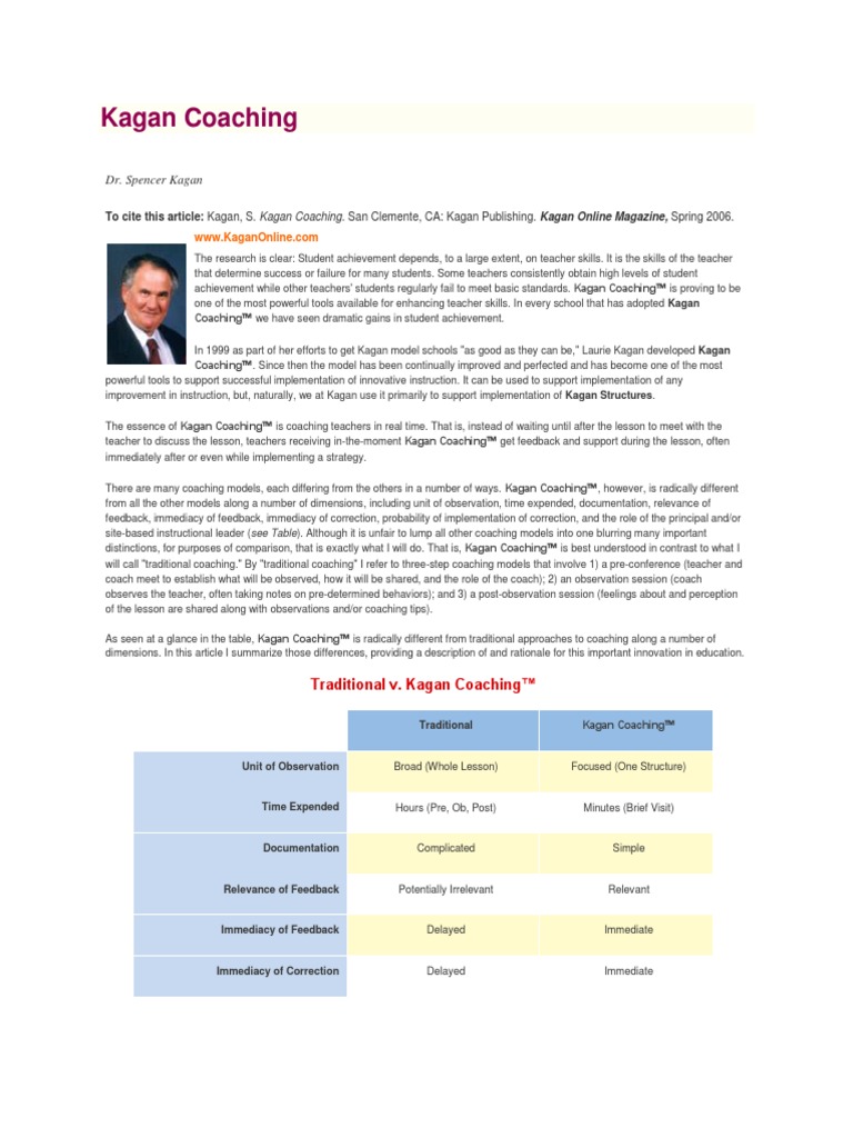 Kagan Coaching | PDF | Memory | Teachers