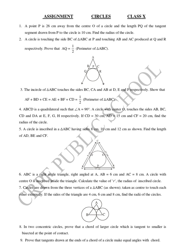 Assignment Class X Circles | PDF | Circle | Classical Geometry
