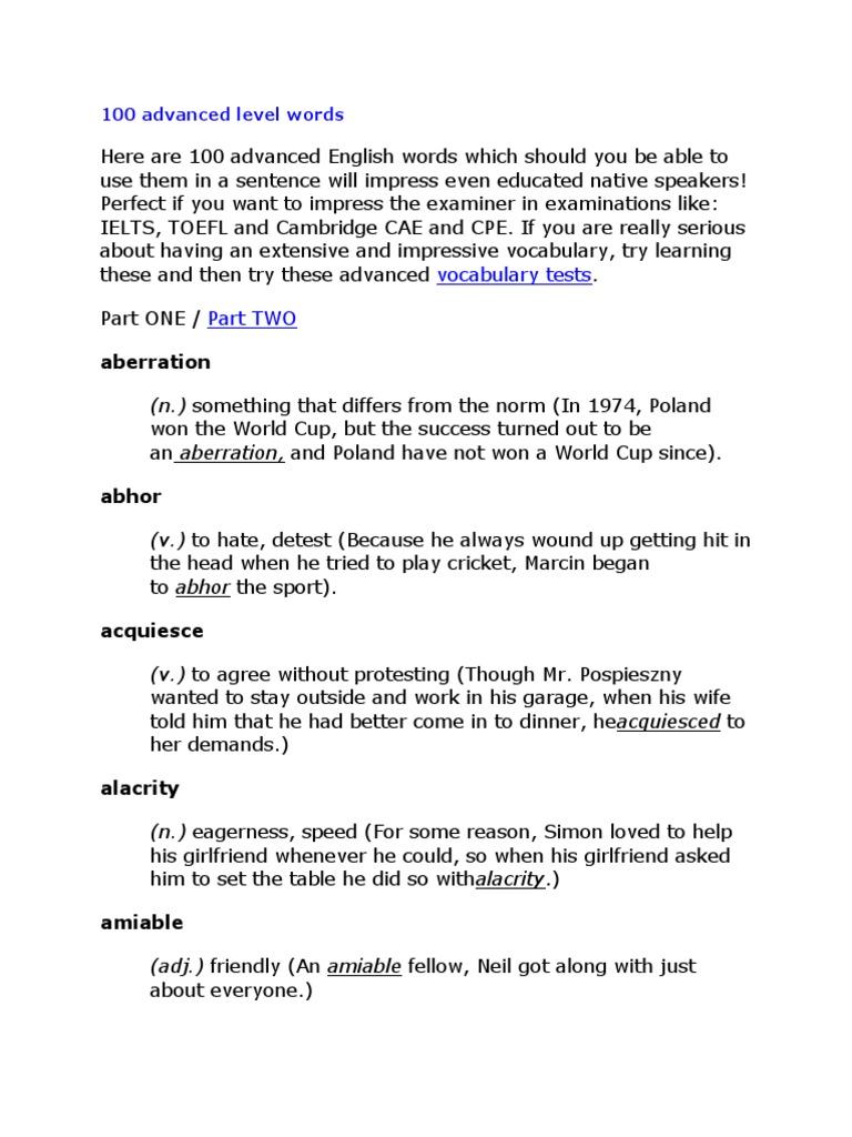 100 Advanced English Vocabulary Words | PDF | Art