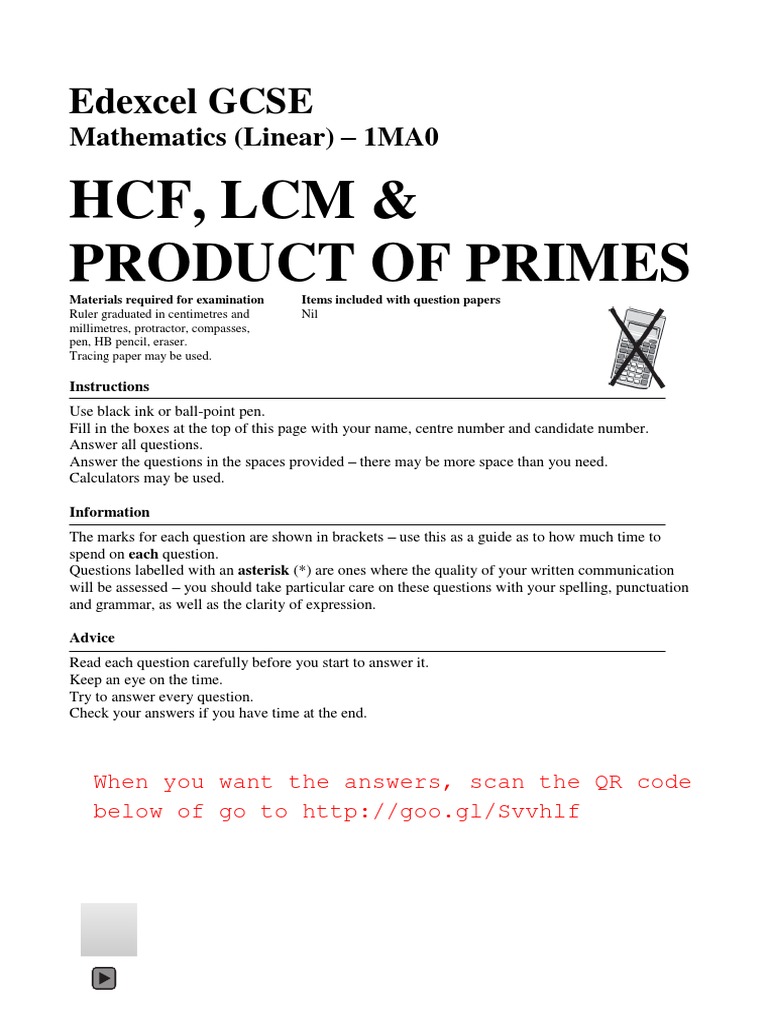 GCSE Exam Topic - HCF, LCM, Product of Prime Factors - Questions ...