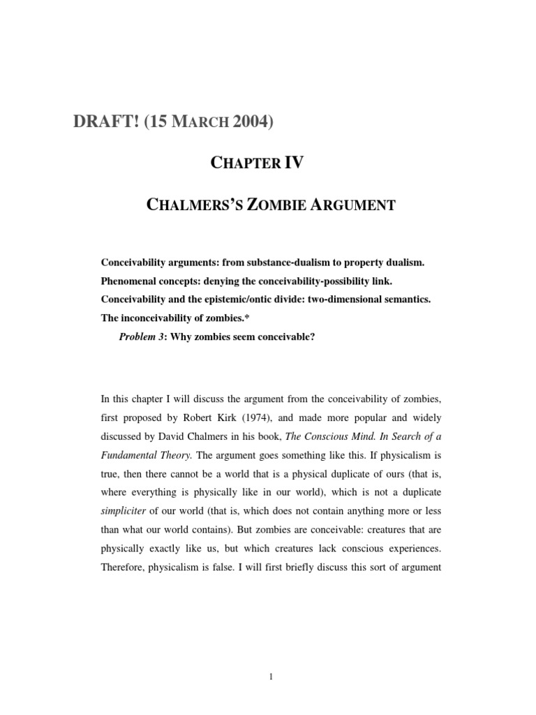Chalmers's Zombie Argument | PDF | A Priori And A Posteriori | Modal Logic