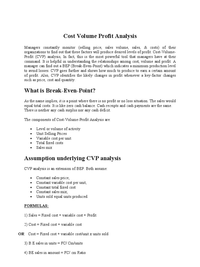 Cost Volume Profit Analysis: Formulas | PDF | Business Economics | Business