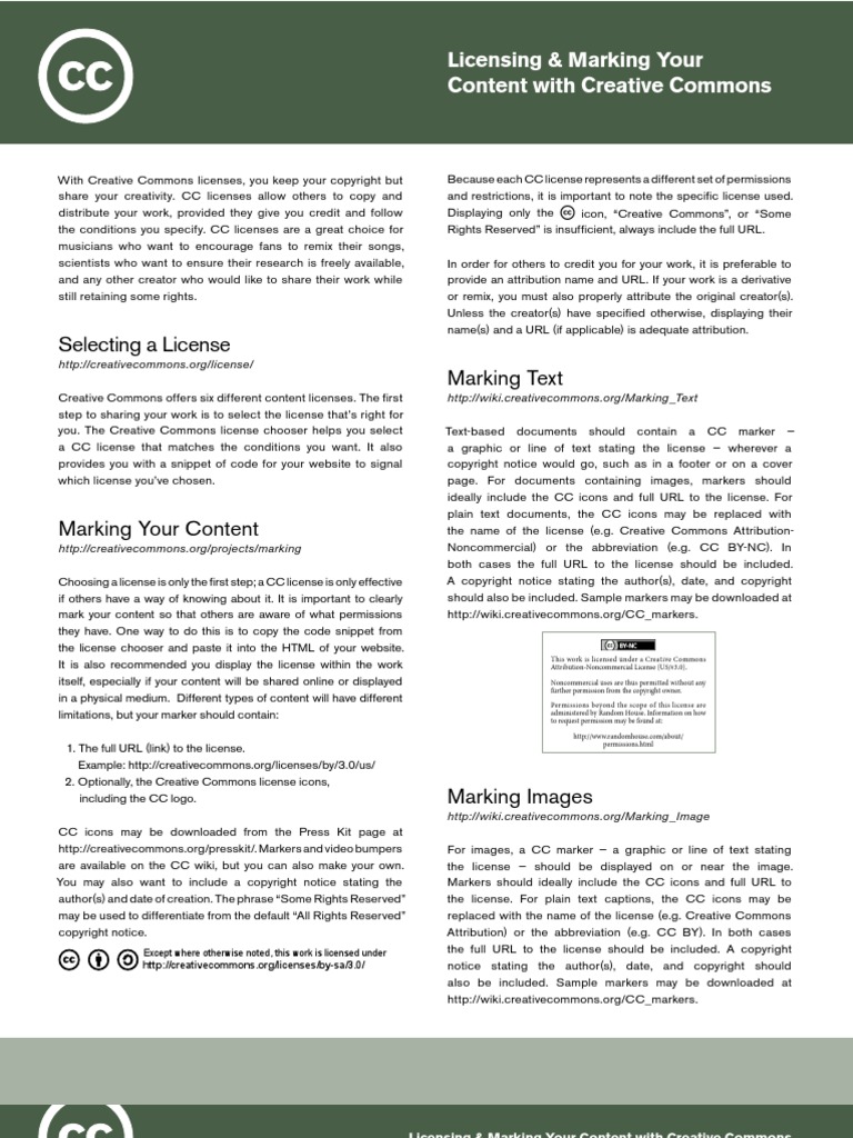 Creativecommons Licensing and Marking Your Content Eng | PDF | Creative ...