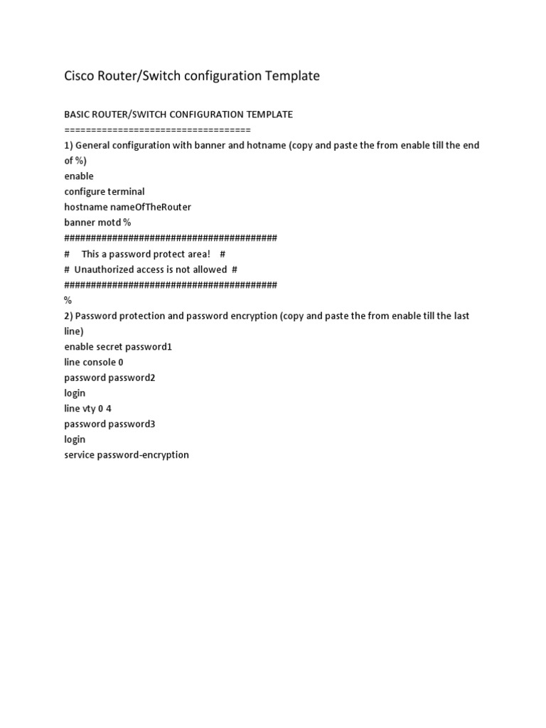 Cisco Router/Switch Config | PDF | Ip Address | Router (Computing)