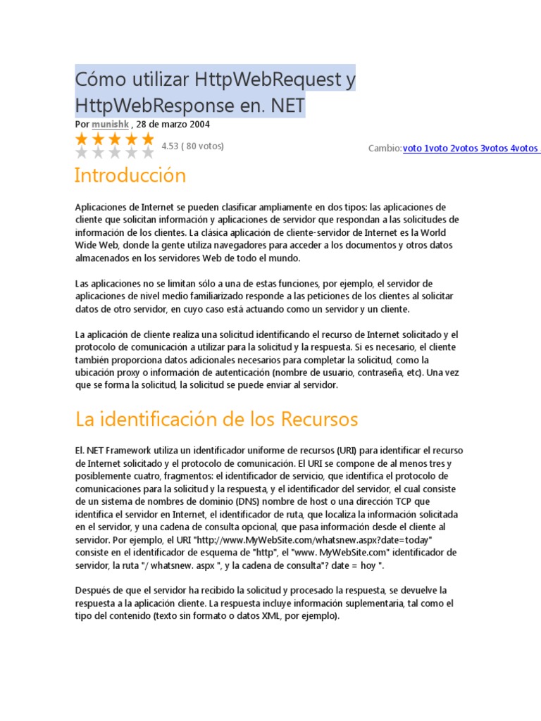 Cómo Utilizar HttpWebRequest y HttpWebResponse en | PDF | Servidor web ...