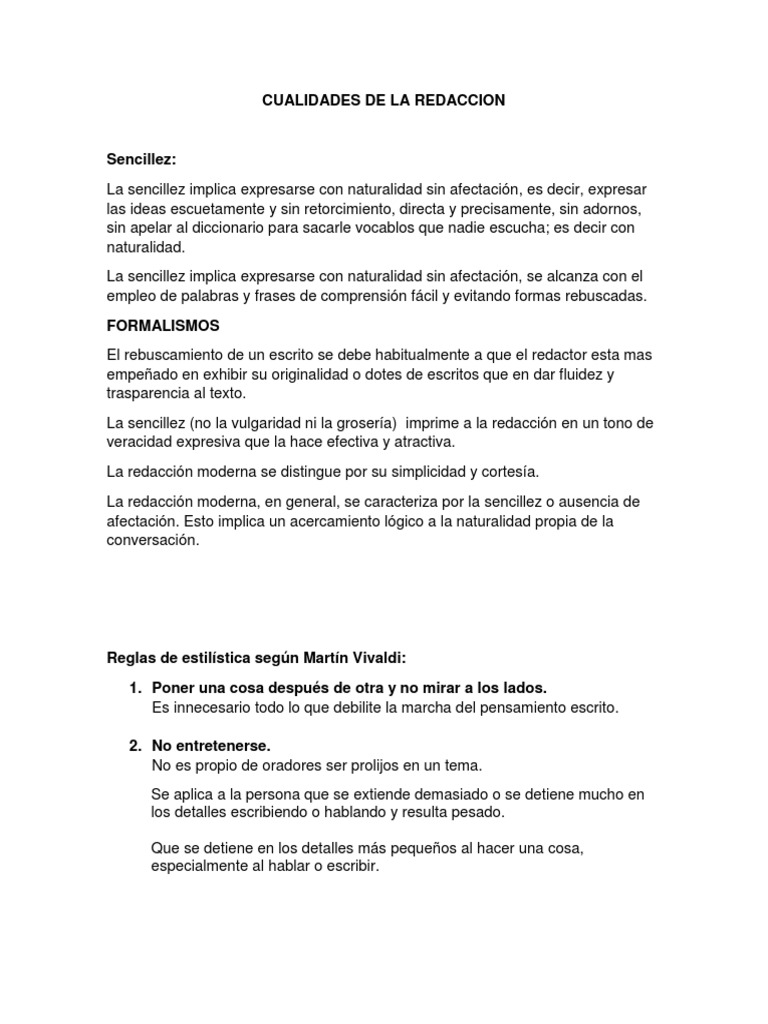 Cualidades de la Redacción Sencilla | PDF | Lingüística | Epistemología