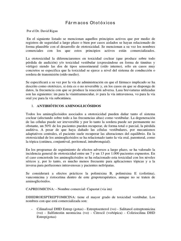 Farmacos Ototoxicos | PDF | Tratamientos médicos | Farmacología