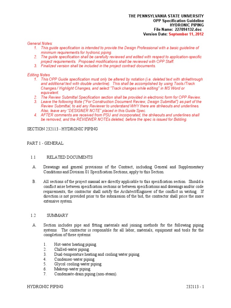 Hydronic Piping Specification Guidelines | PDF | Pipe (Fluid Conveyance ...
