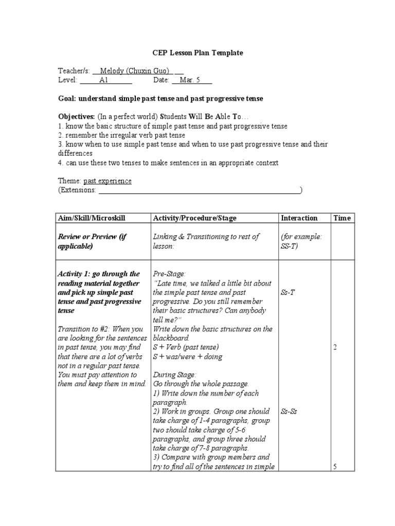 Cep A1 Unit 2 Lesson Plan 2 | PDF | Languages | Language Arts & Discipline