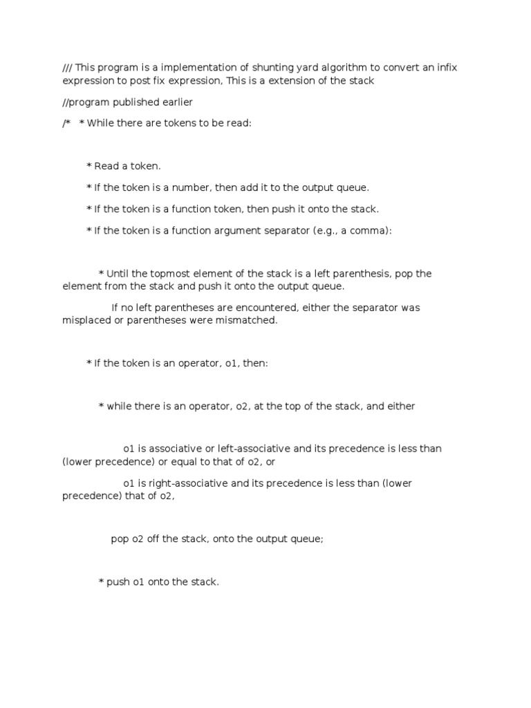 This Program Is A Implementation of Shunting Yard Algorithm | PDF ...