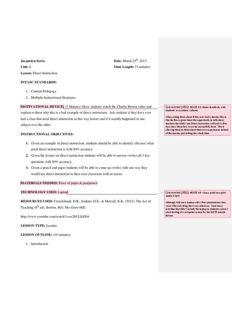 Direct Instruction Lesson Plan | PDF | Teachers | Learning
