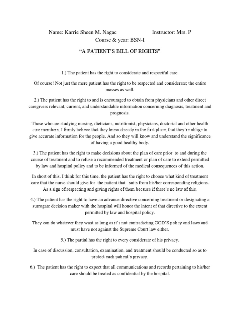 Patient's Bill of Rights Explained | PDF | Patient | Hospital