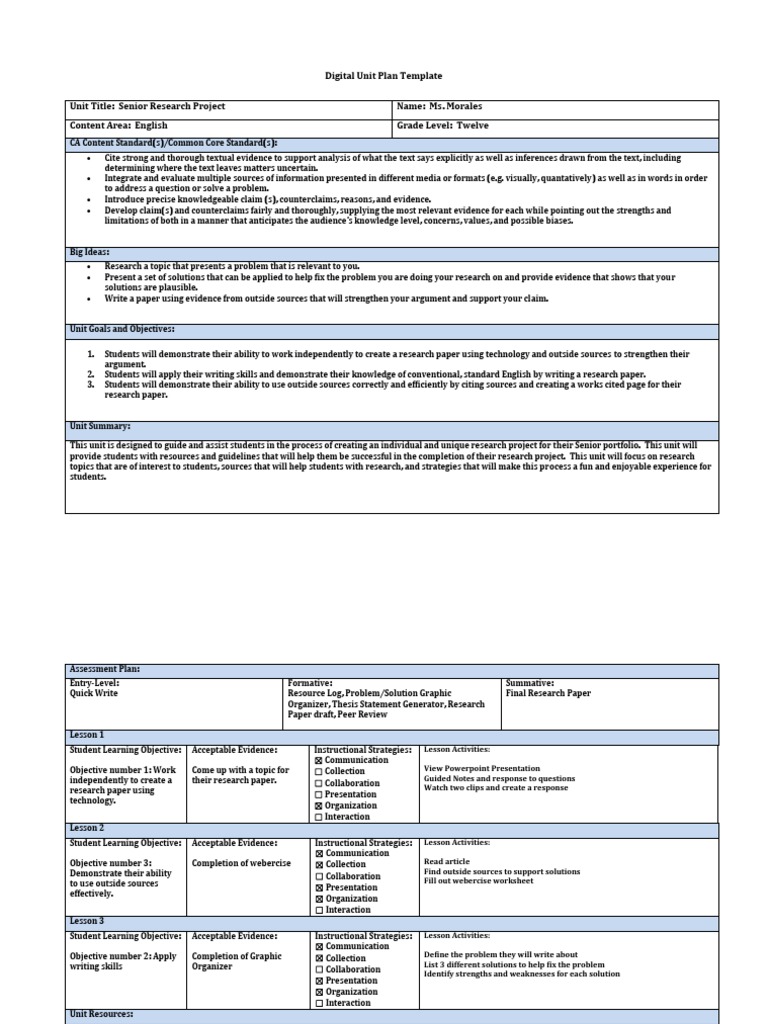 Digital Unit Plan Template 1 | PDF | Academic Publishing | Applied ...