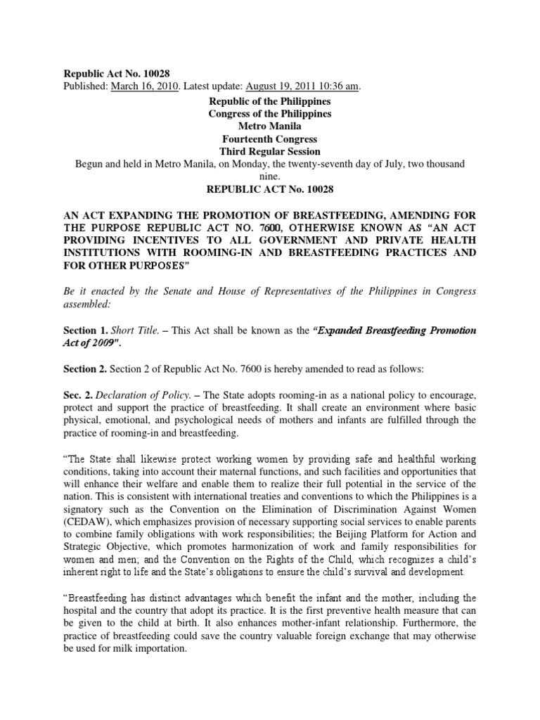 Republic Act No 10028 | Breastfeeding | Breast Milk