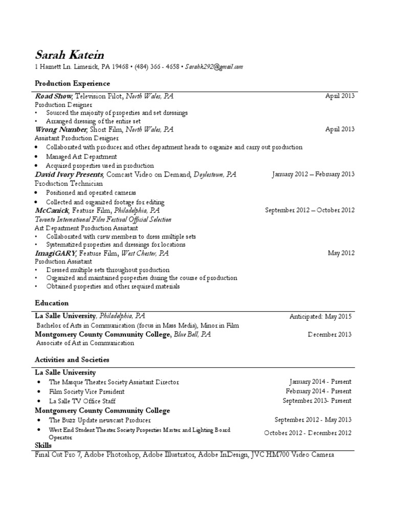 Sarah Katein Resume | PDF | Art