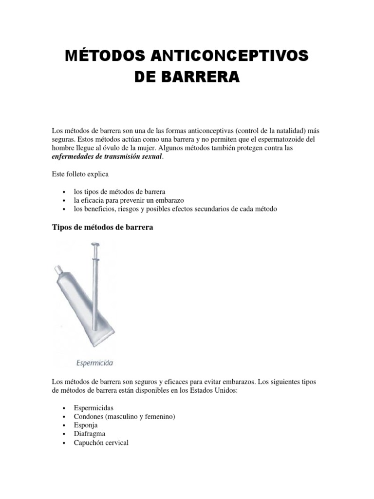 Métodos Anticonceptivos de Barrera | PDF | Condón | Control de la natalidad