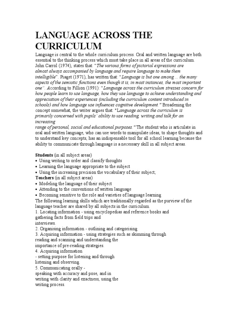 Language's Role in Curriculum Success | PDF | Curriculum | Reading ...