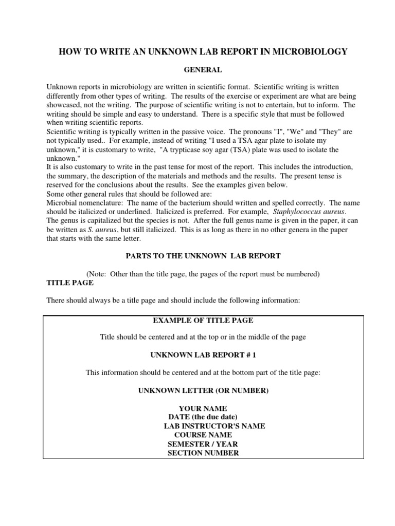 How To Write A Microbiology Lab Report On Unknown