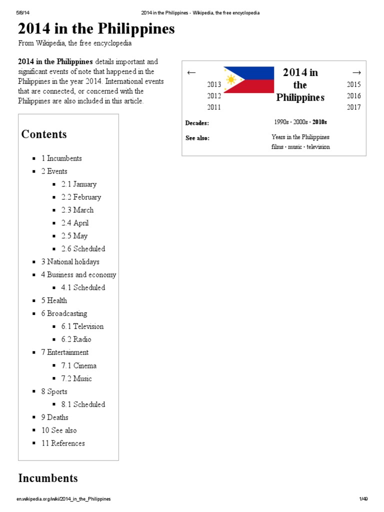 2014 in The Philippines - Wikipedia, The Free Encyclopedia | PDF ...