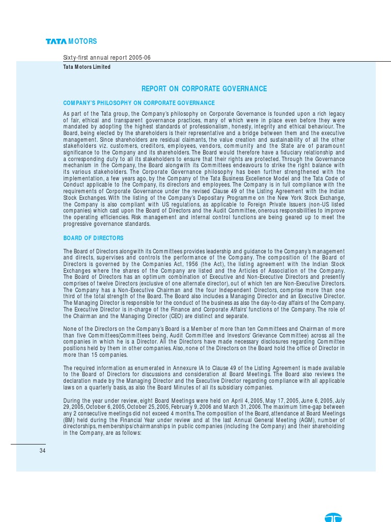 Organisation Structure of Tata Motors | PDF | Internal Audit | Board Of ...