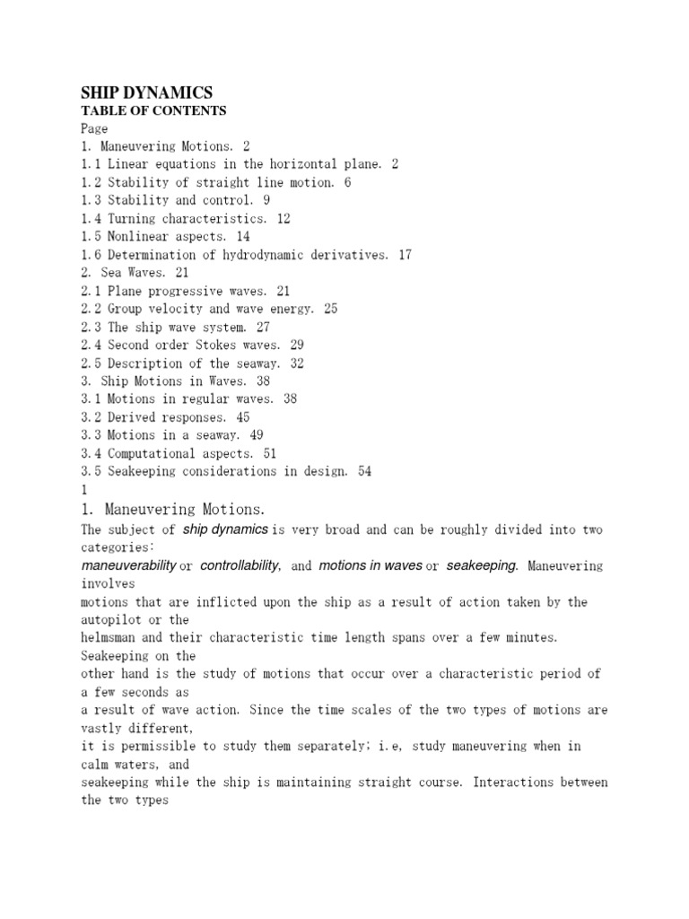 Quantifying Ship Dynamics: Linear Equations of Motion and Hydrodynamic ...