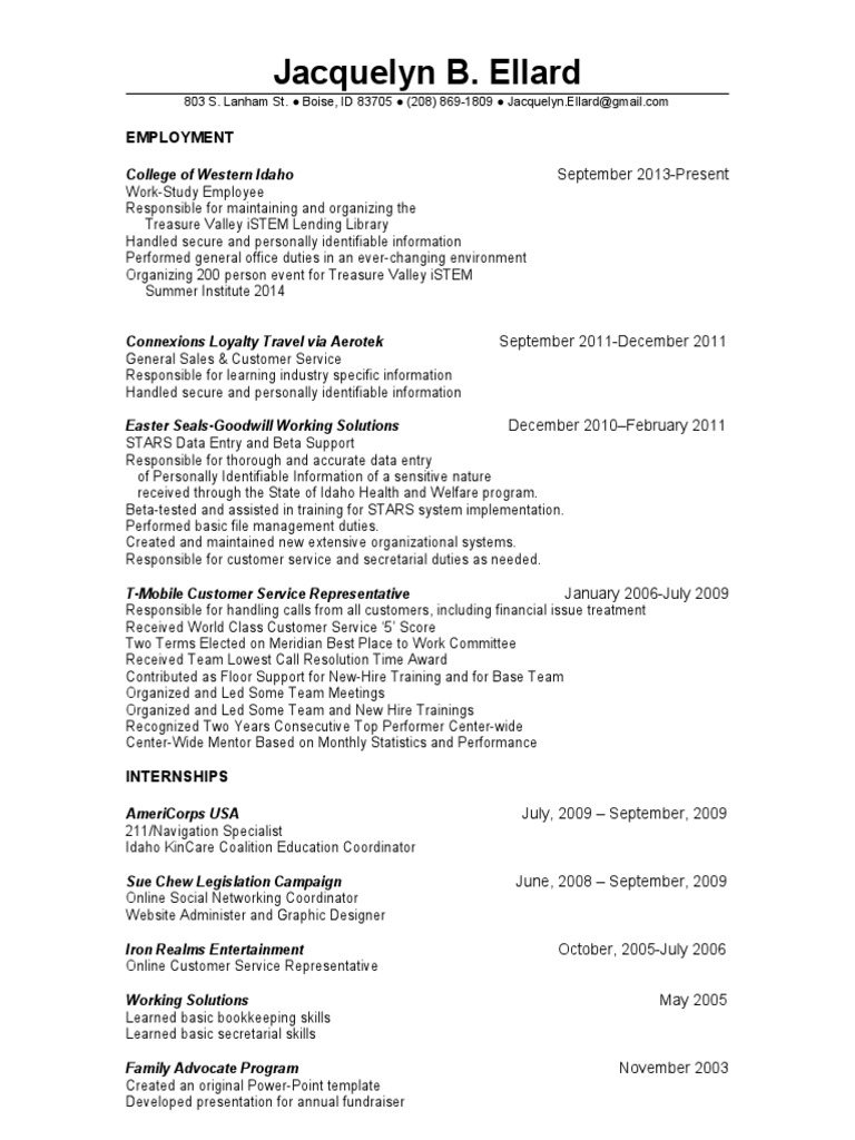 Jacquelyn Ellard Resume | PDF | Computers