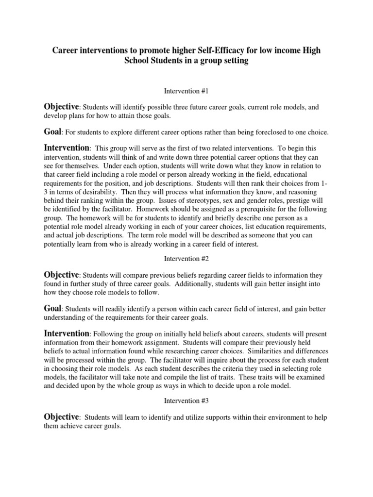 Career Interventions For High School Students | PDF | Facilitator | Goal