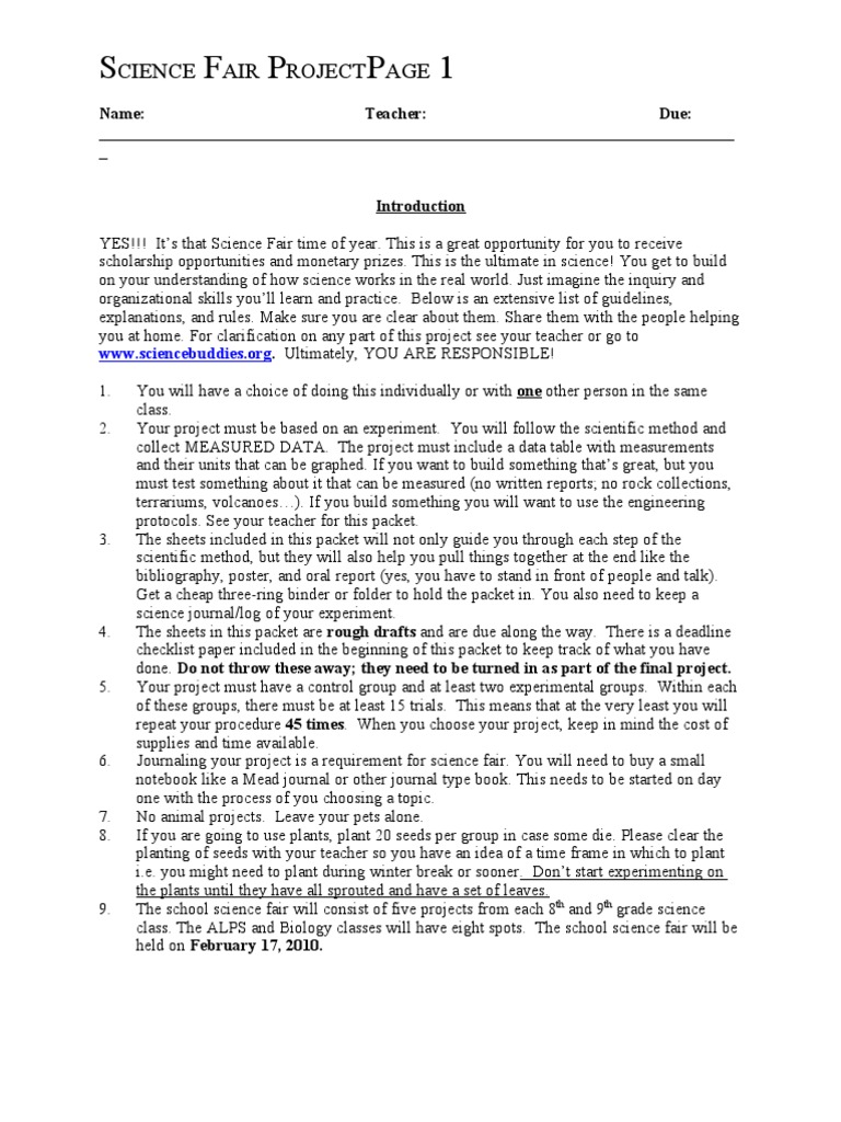 Science Fair Project Page 1 | PDF | Experiment | Bibliography